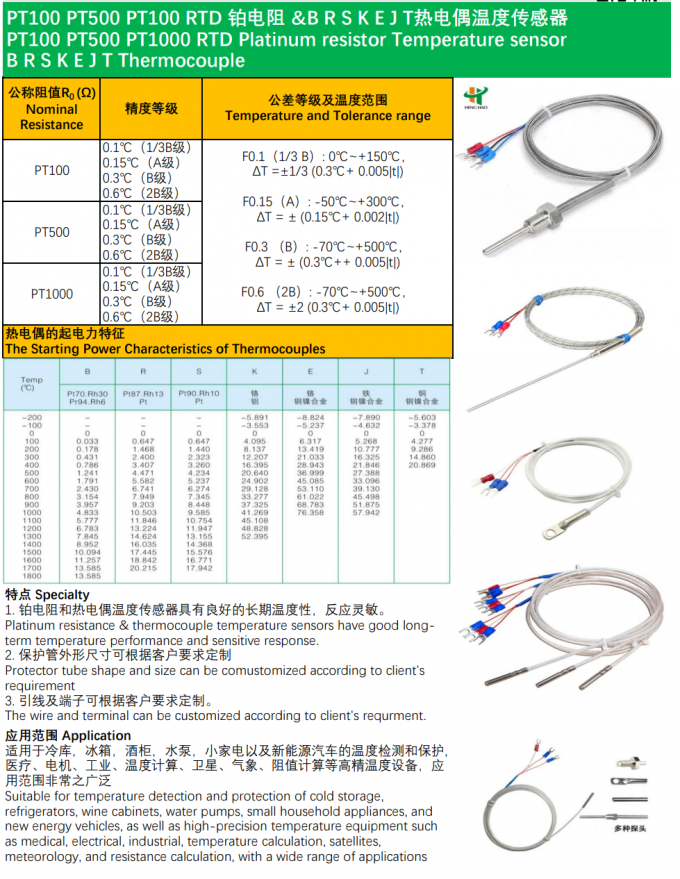 PT100 PT500 PT1000 Temperature Sensor , NTC Temperature Sensing Probe